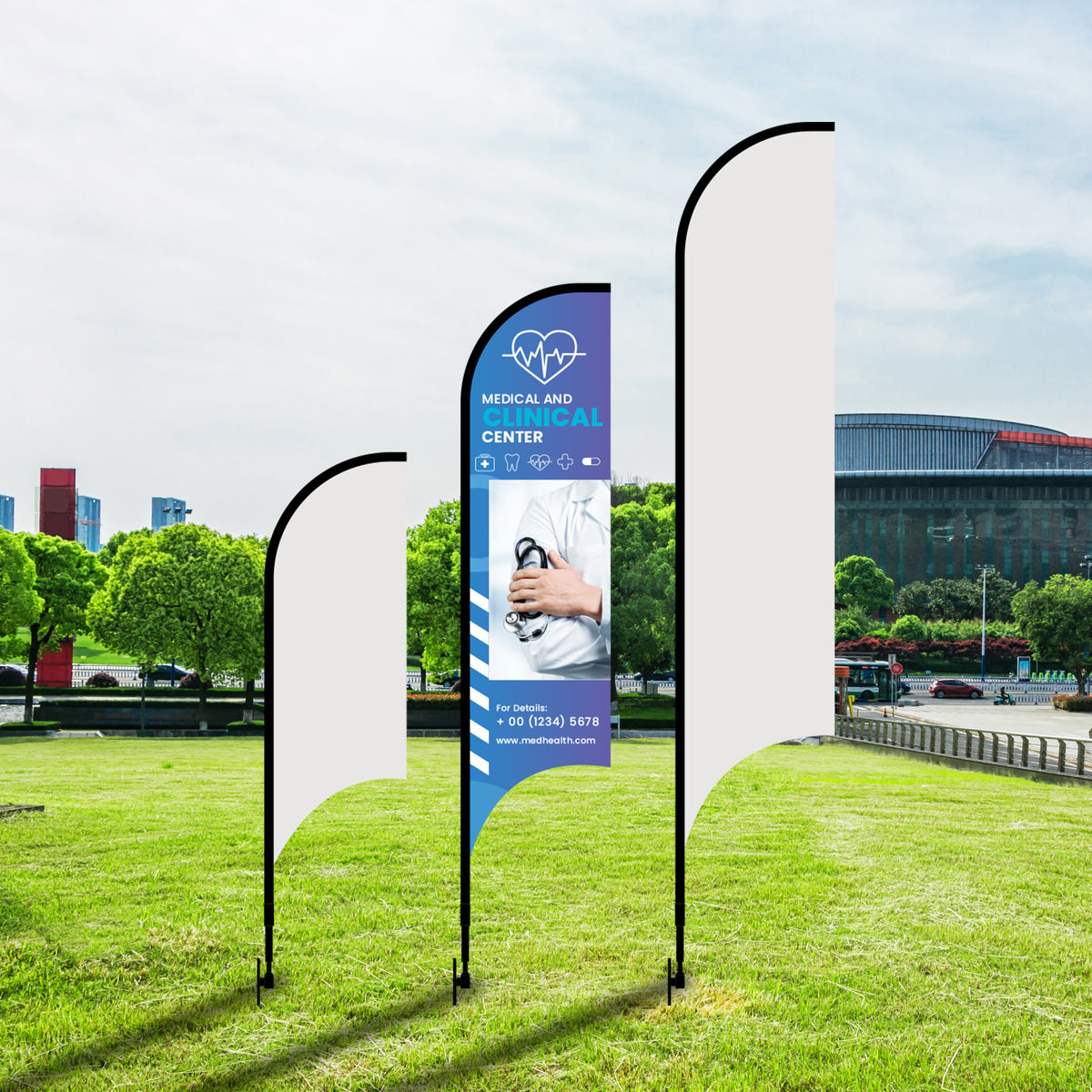 12' Feathered Flag Kit w/ Double Sided Imprint, Poles, Ground Stake an ...