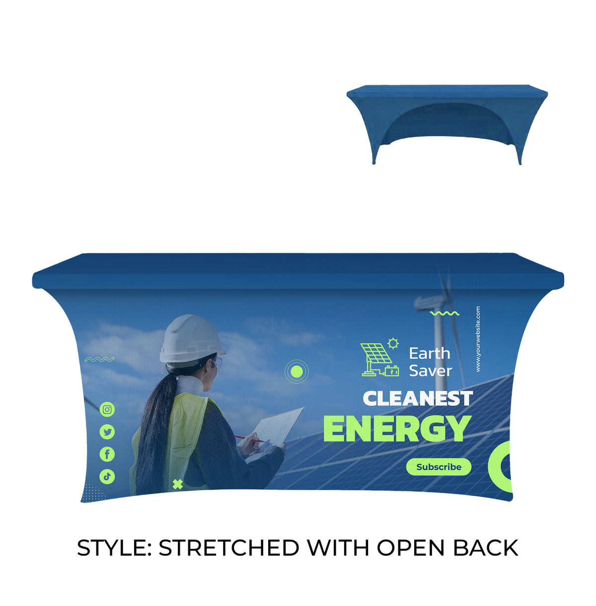 4’ RPET Table Cover STRETCHED | Vu Line Direct. More Money in Your Rocket!