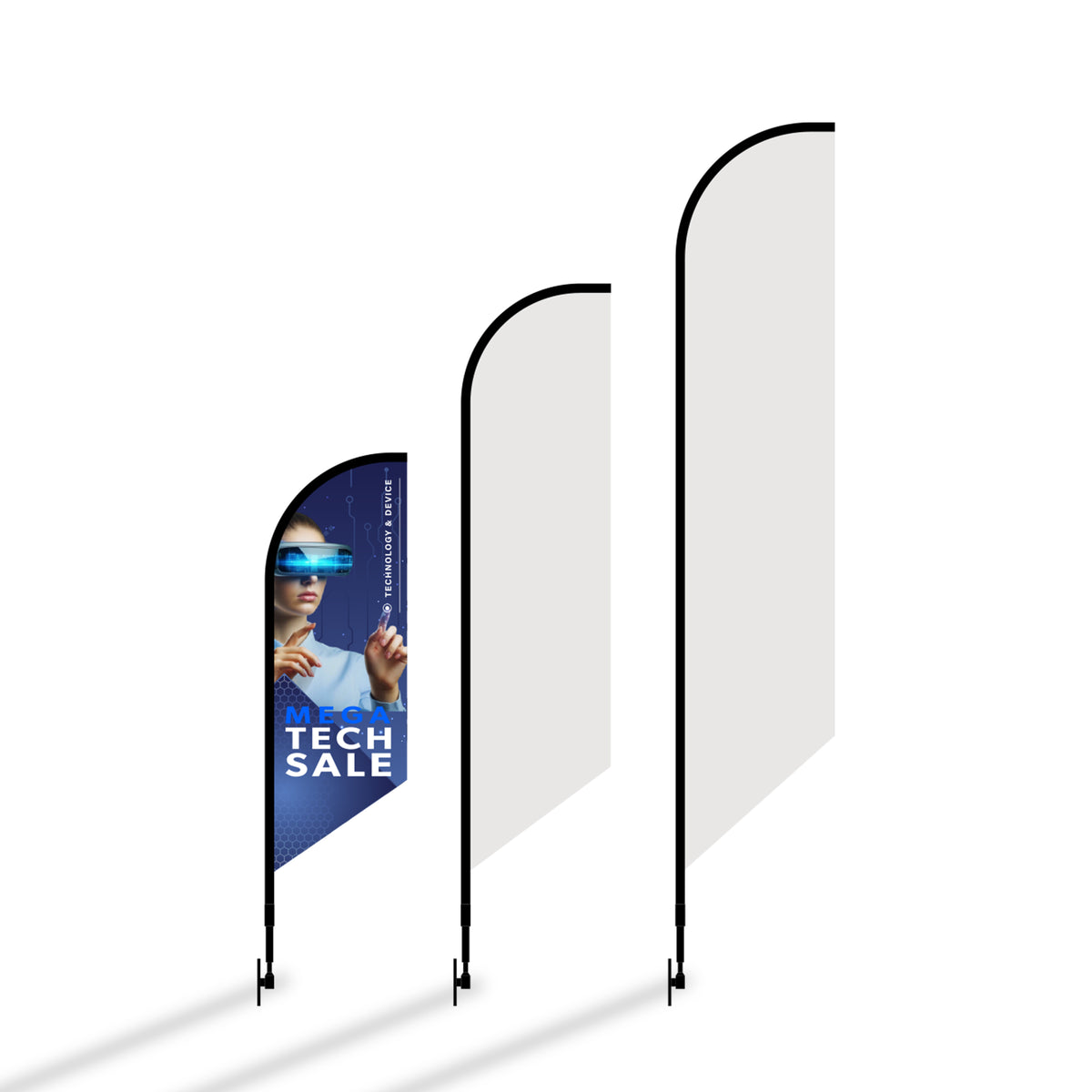 8' Feathered Flag Kit w/ Double Sided Imprint, Poles, Ground Stake and ...